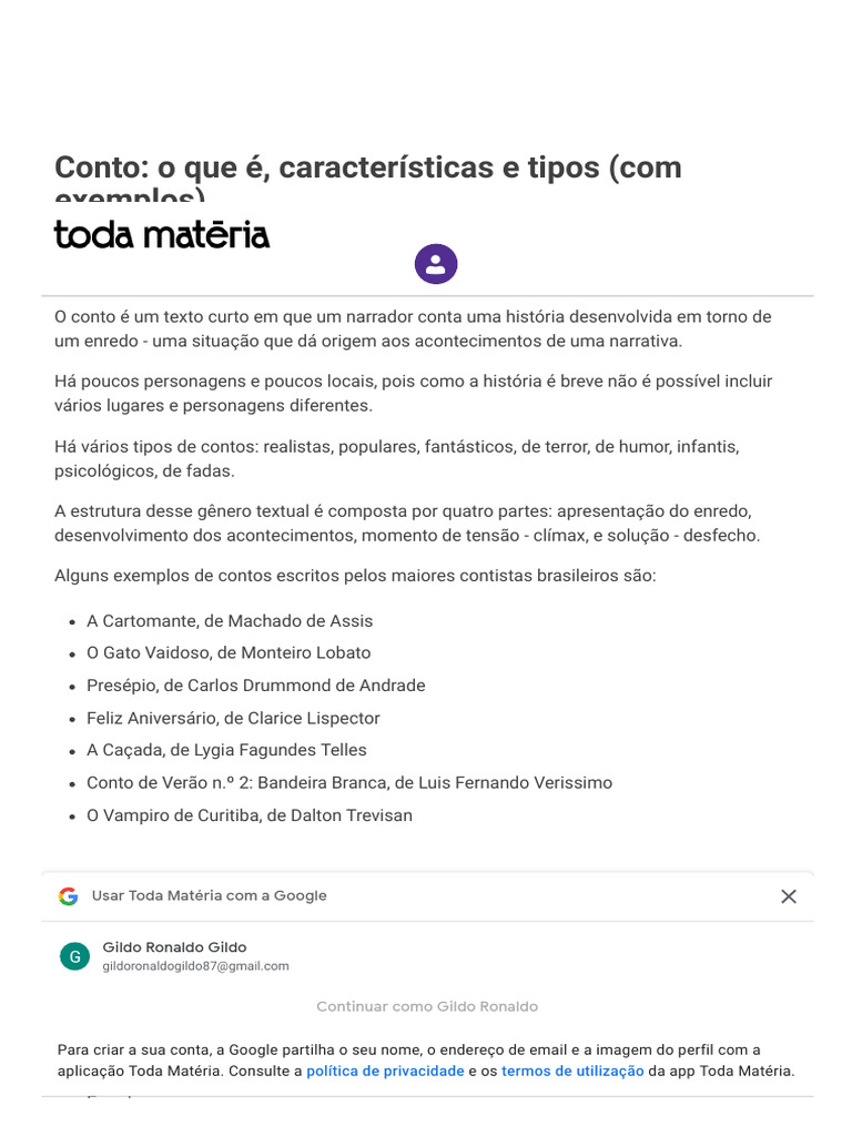 Conto - o Que É, Características e Tipos (Com Exemplos) - Toda Matéria ...