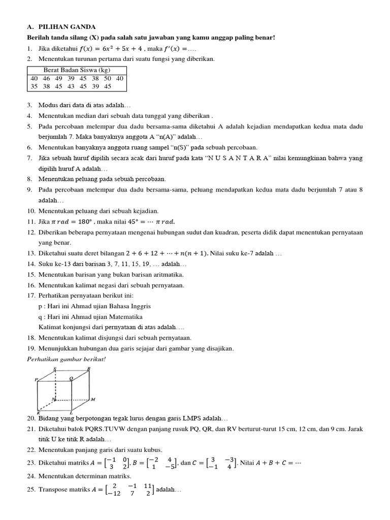 Kisi Kisi AM Matematika Wajib | PDF | Metode & Bahan Ajar | Sains & Matematika