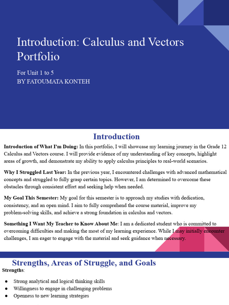 Introduction - Calculus and Vectors Portfolio | PDF | Euclidean Vector | Derivative