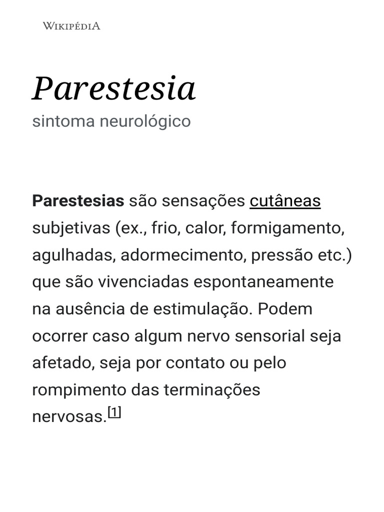 Parestesia - Wikipédia, A Enciclopédia Livre | PDF | Parestesia ...