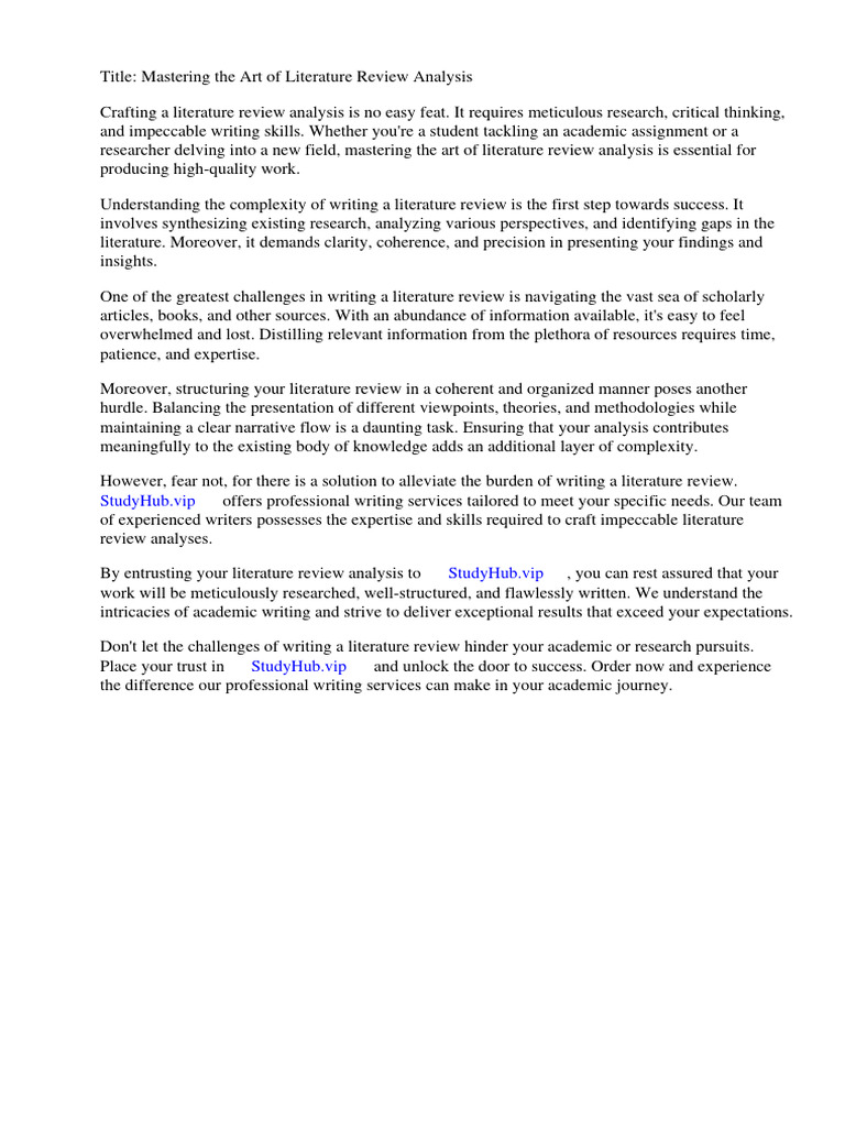 How To Write A Literature Review Analysis | PDF | Literature Review ...