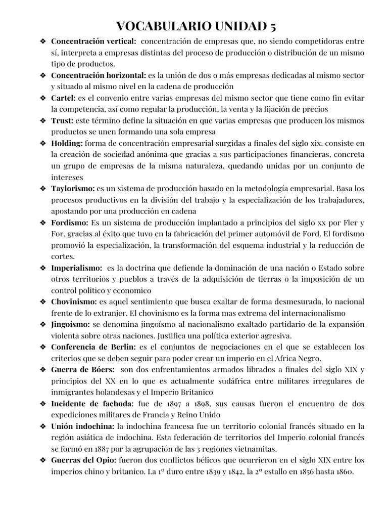 Vocabulario Unidad 5 | PDF | Imperio Británico | Colonialismo