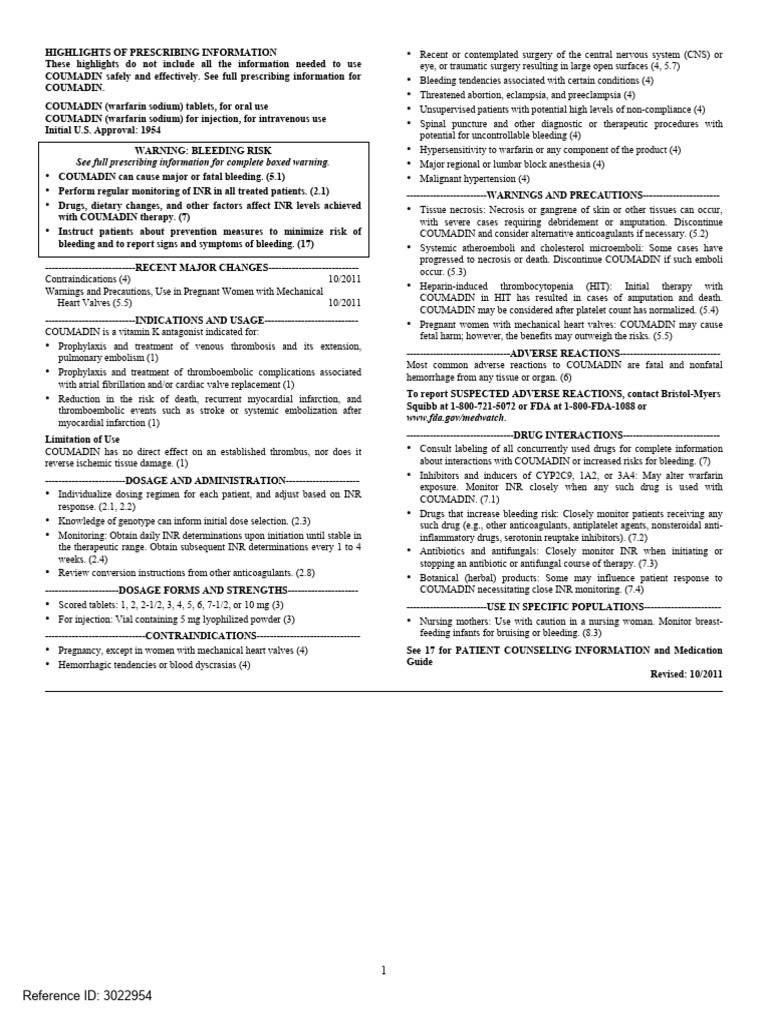 Coumadin (Warfarin Sodium) Tablets Label - 009218s107lbl | PDF ...