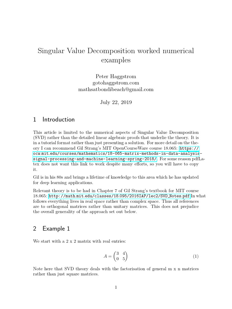 Singular Value Decomposition Worked Numerical Examples | PDF | Eigenvalues And Eigenvectors ...