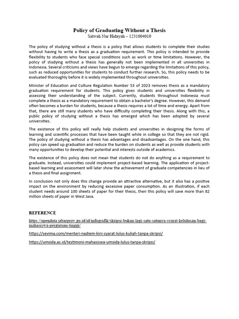 Policy of Graduating Without A Thesis - Salwa | PDF | Policy | Thesis