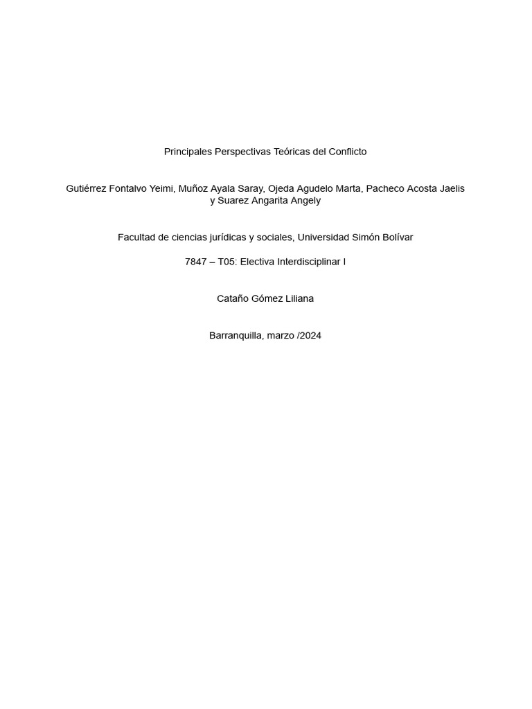 Taller 1 - Principales Perspectivas Teóricas Del Conflicto | PDF ...
