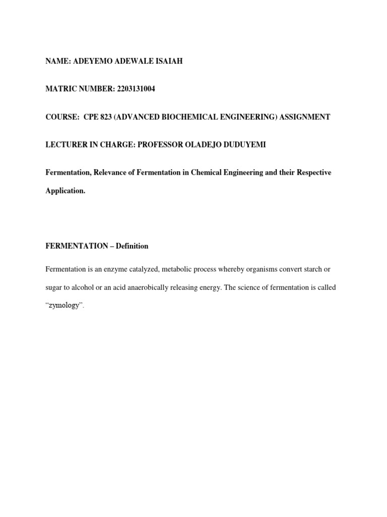 Assignment on Fermentation 2 | PDF | Fermentation | Nicotinamide Adenine Dinucleotide