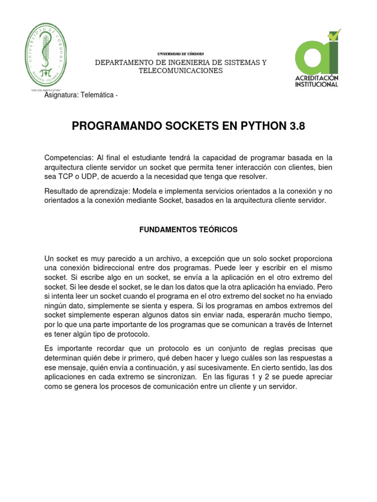 SOCKETS EN PYTHON_New_Version | PDF | Zócalo de red | Protocolo de ... SOCKETS EN PYTHON_New_Version | PDF | Zócalo de red | Protocolo de ...