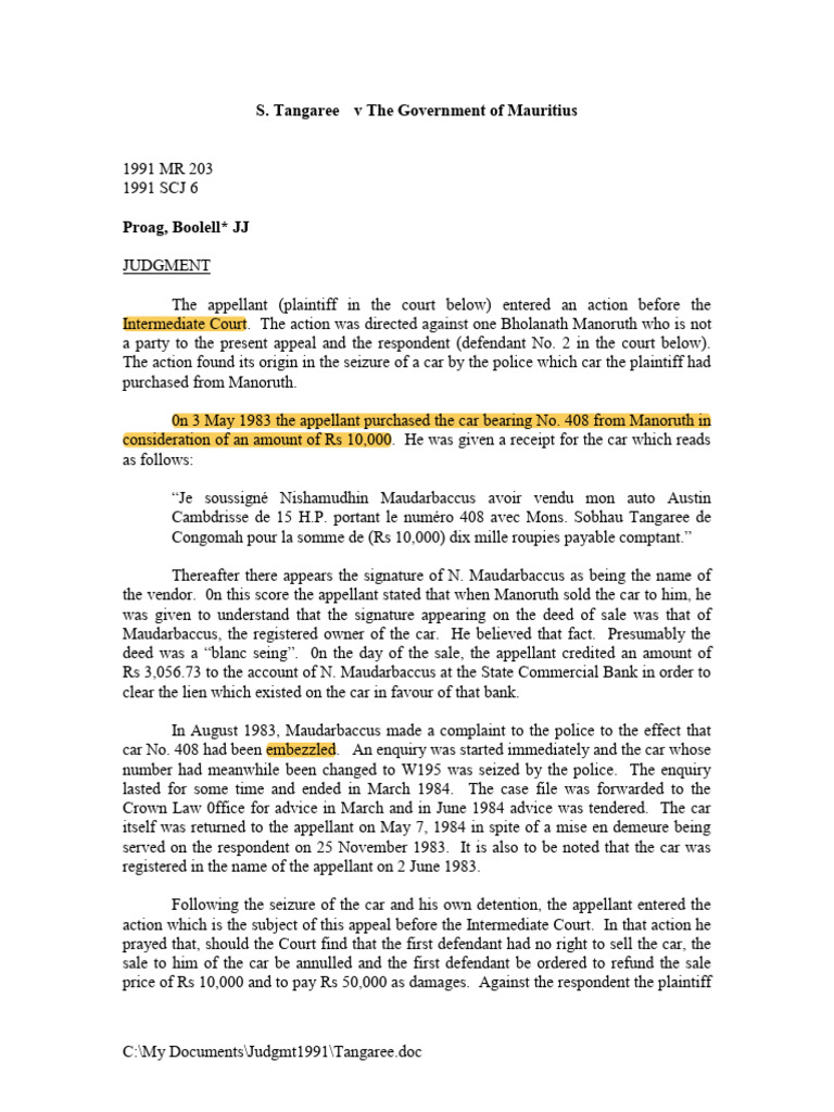 Tangaree-V-Government-Mauritius-1991-Mr-Judge's Rule in Mauritius | PDF ...