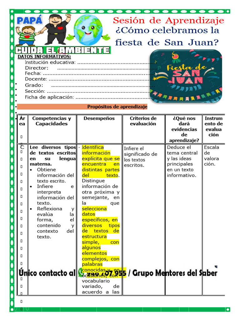 3° Sesión Día 1 Com Cómo Celebramos La Fiesta de San Juan Unidad 4 Semana 4 | Descargar gratis ...