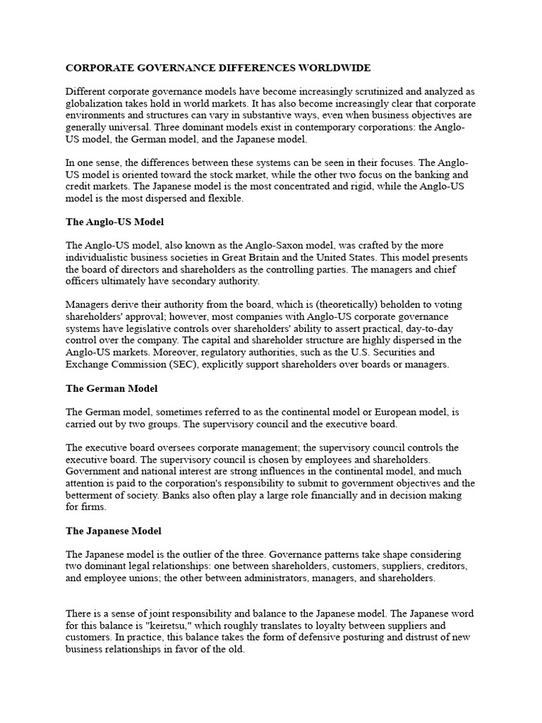 Different BoD Models Worldwide | PDF | Board Of Directors | Corporate ...