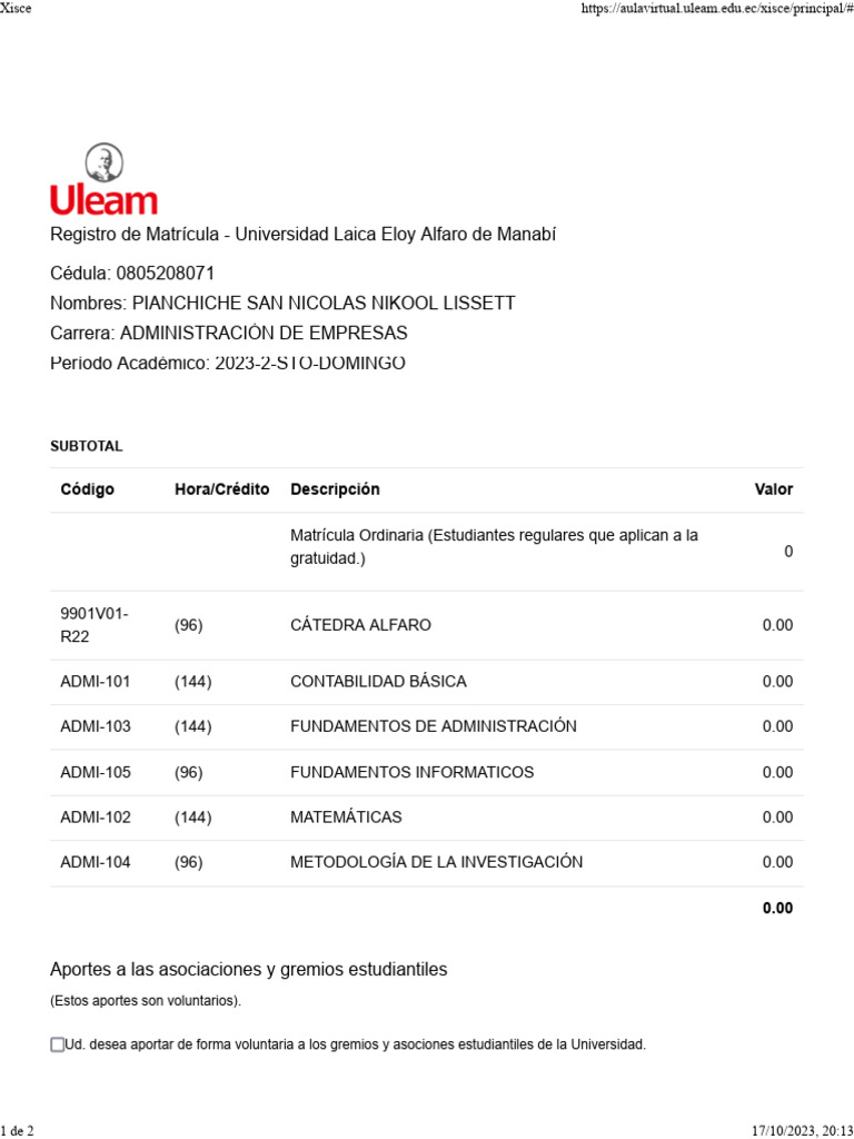 Comprovante de La Matricula Uleam | PDF
