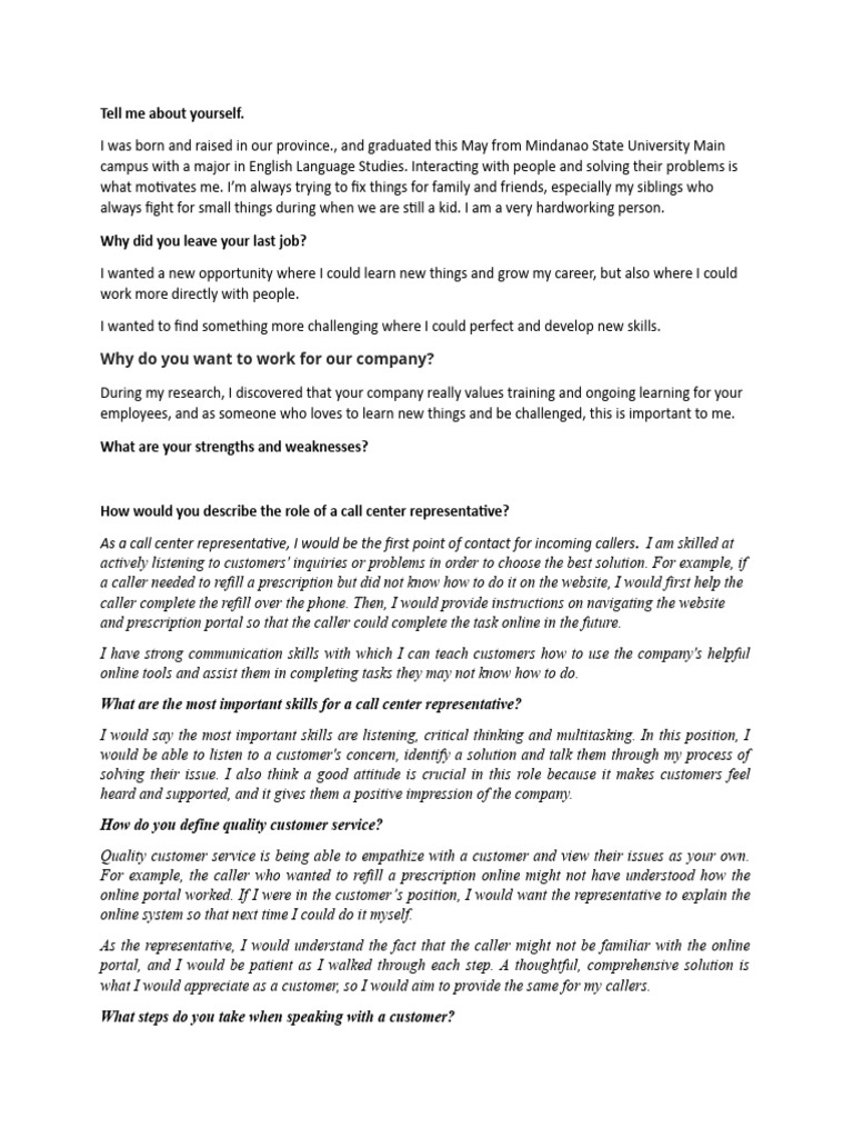 my Q and A for interview | PDF | Call Centre | Procedural Knowledge