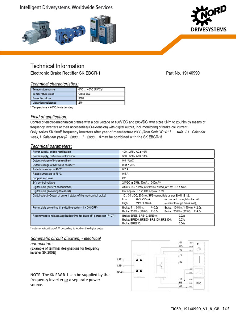 Technical Information: Electronic Brake Rectifier SK EBGR-1 Part No ...