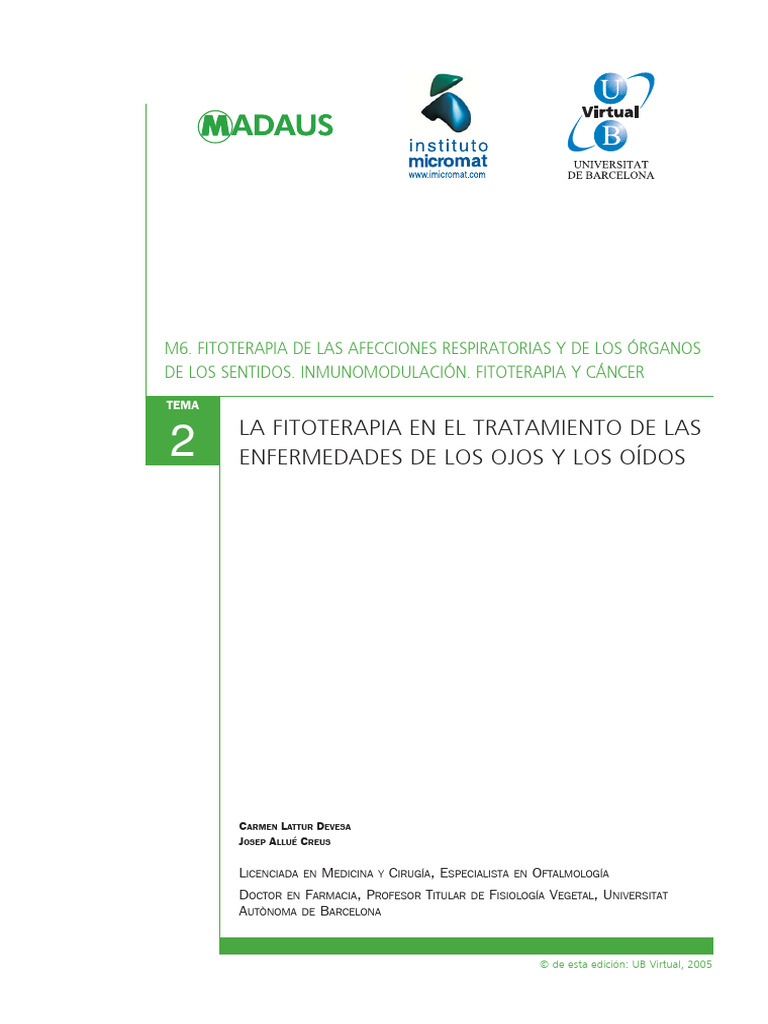 Fitoterapia Clínica Tema 6. 2 | PDF | Córnea | Epitelio