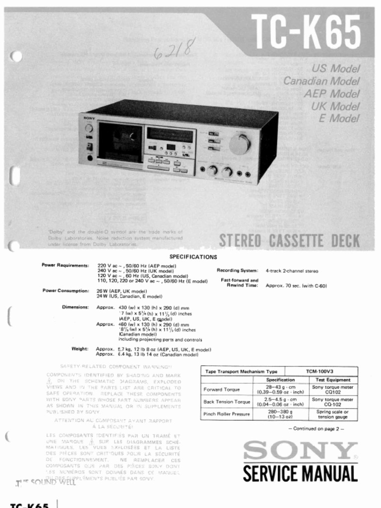 Sony tc-k65 SM | PDF