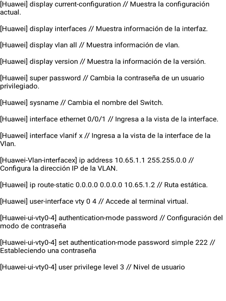 Comandos Esenciales de Configuración Huawei | PDF