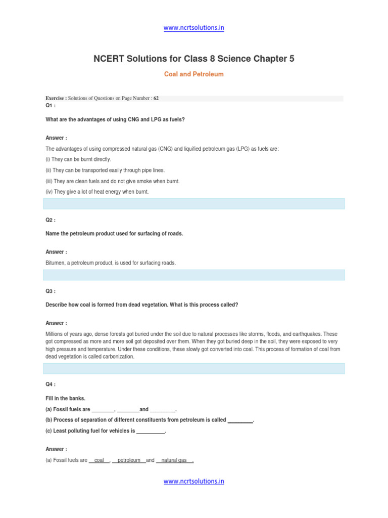 Class 8 Science: Coal & Petroleum Solutions | PDF | Fuels | Coke (Fuel)