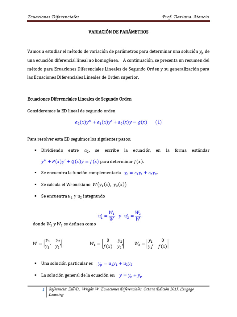 Variación de Parámetros 2022 | PDF | Ecuaciones | Ecuaciones diferenciales