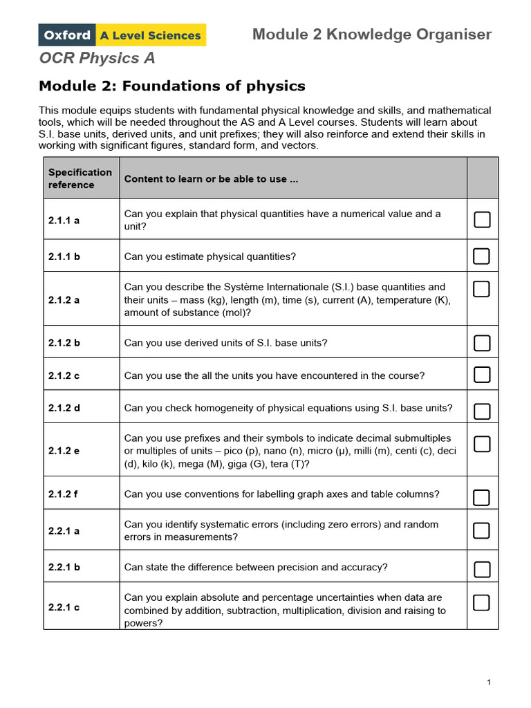 Knowledge Organiser Module 2.227543735 | PDF | Observational Error ...