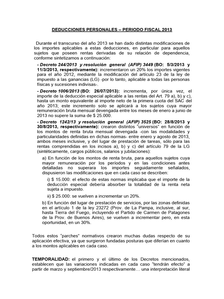 Deducciones Personales 2013 | PDF | Impuesto sobre la renta | Impuestos