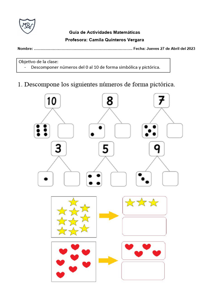 Guia de Descomponer Números Del 0 Al 10 de Forma Pictórica. | PDF