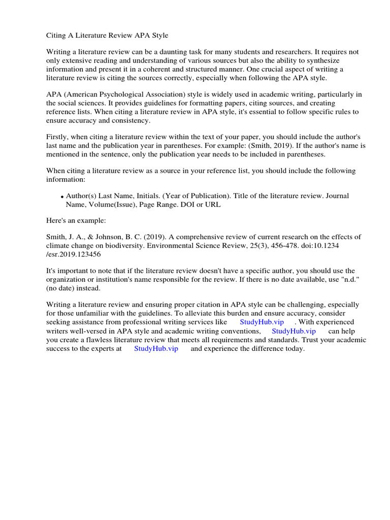 Citing A Literature Review Apa Style | PDF | Apa Style | Citation