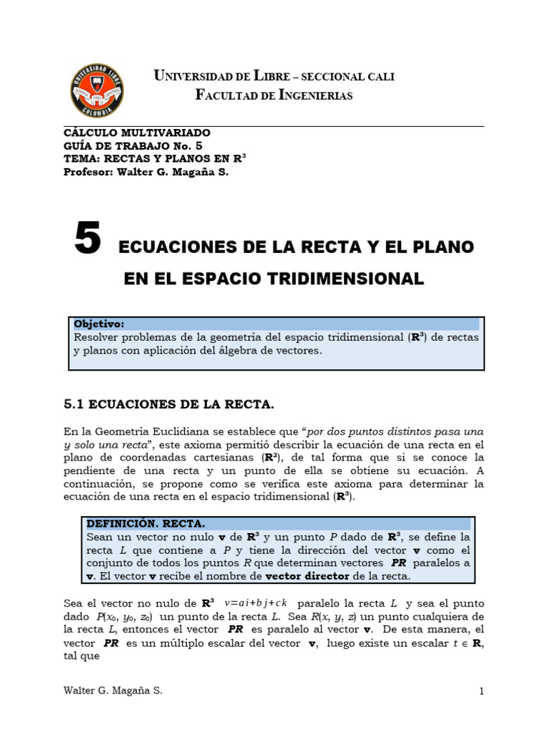 Guia Adicional 2 Rectas y Planos en El Espacio Tridimensional 21-01-2022-1 | PDF | Línea ...
