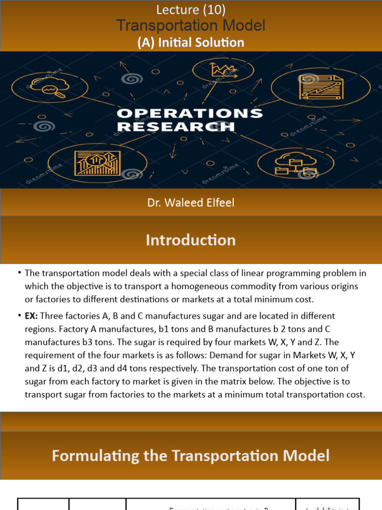 Lecture 10 - Transportation Model (P1) | PDF | Mathematical ...