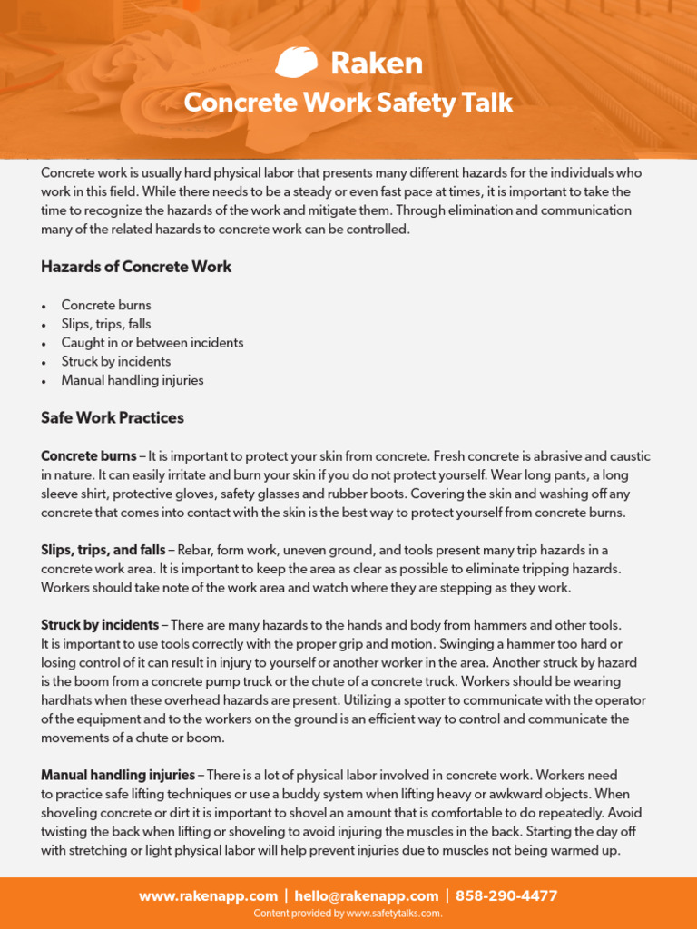 Cement N Concrete+Work+Safety+Talk | PDF | Working Conditions ...