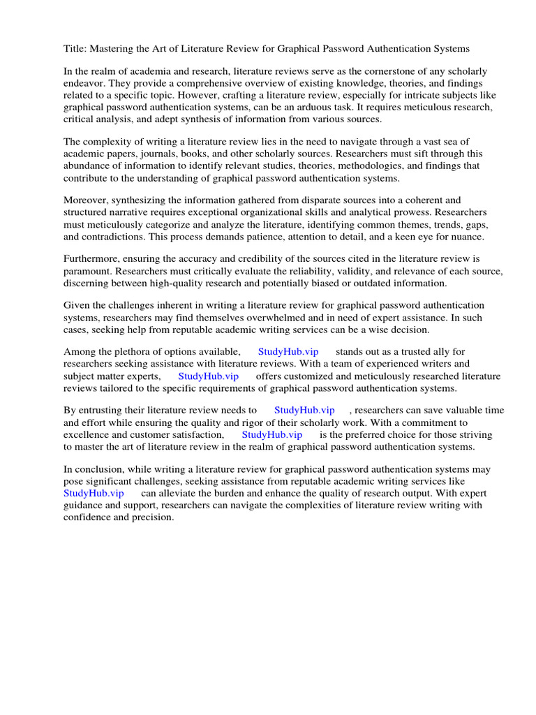 Literature Review For Graphical Password Authentication System | PDF ... Literature Review For Graphical Password Authentication System | PDF ...