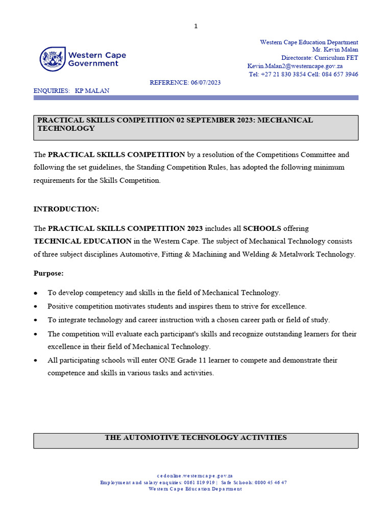 Scope For Skills Automotive Technology 2023 | PDF