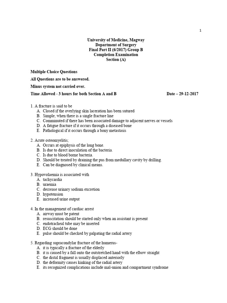 Medical MCQs for Surgery Examination | PDF | Sterilization ...