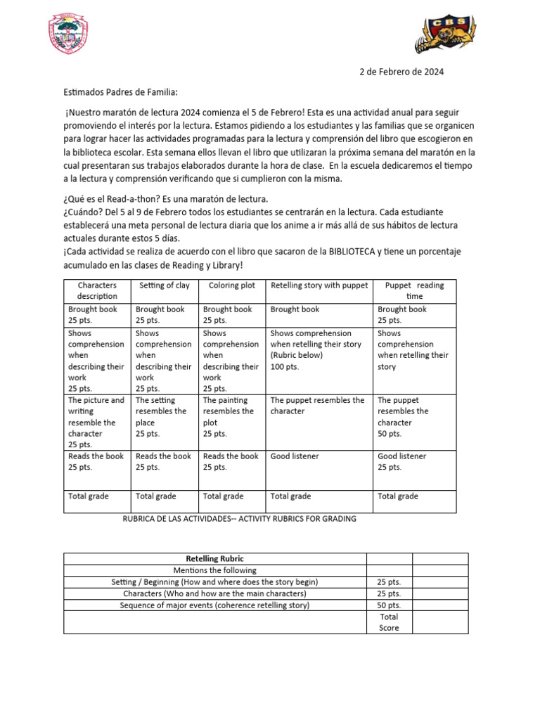 Carta para Padres Readathon 2024 | PDF