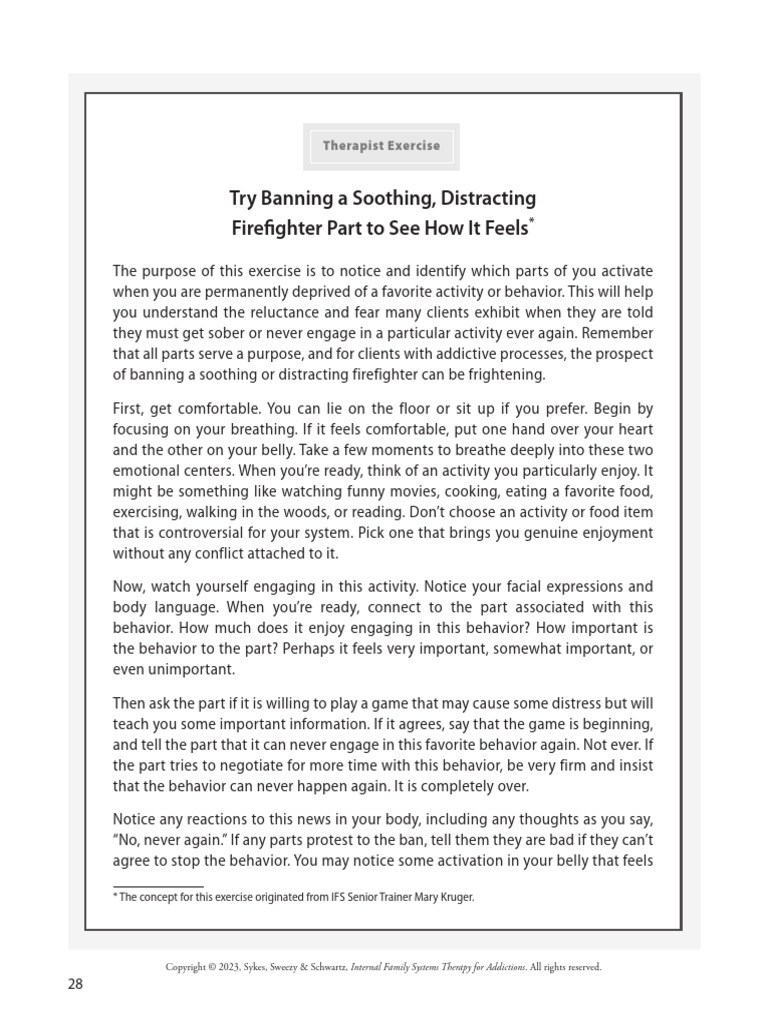 IFS For Addictions - Therapist Exercises | PDF | Feeling | Thought