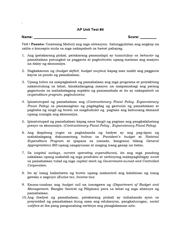 AP Unit Test #4 | PDF