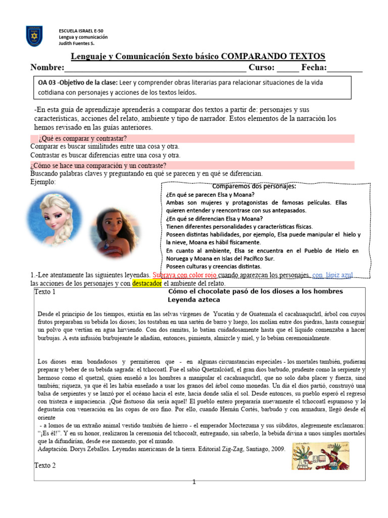 Sexto Básico COMPARANDO TEXTOS | PDF