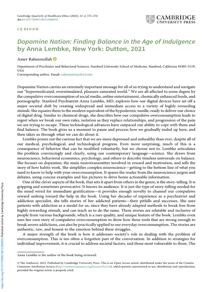 Dopamine Nation Finding Balance in The Age of Indu | PDF | Reward System | Dopamine