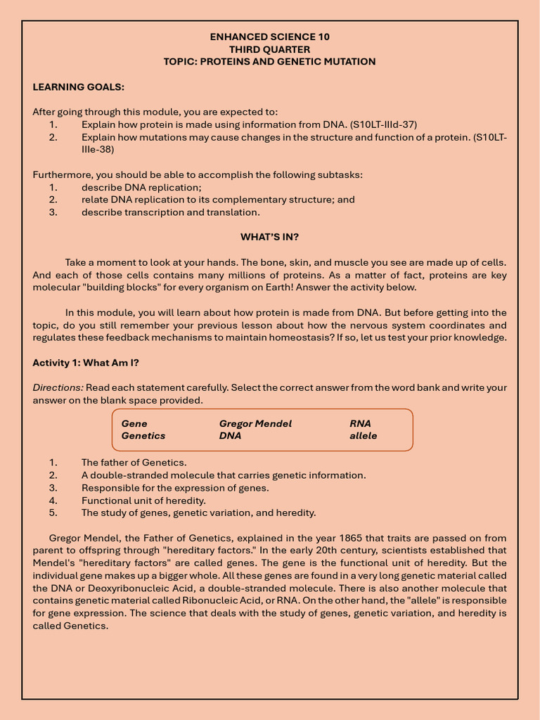 Lesson-3 Protein-Synthesis Worksheet | PDF | Dna | Rna
