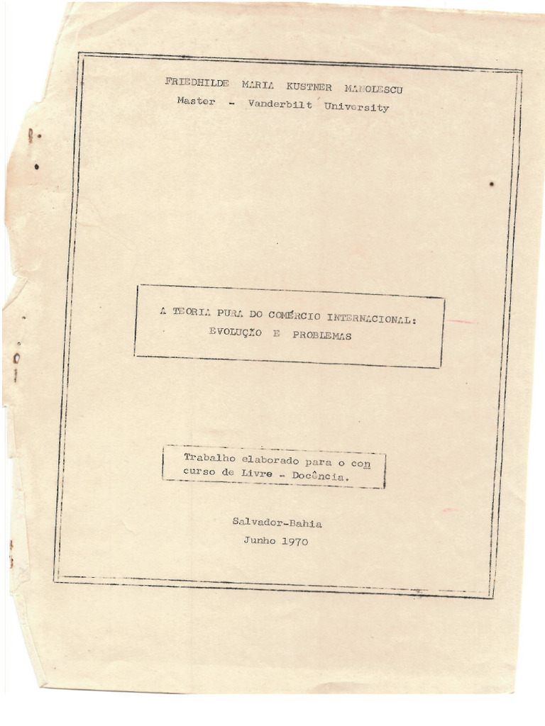 A Teoria Pura Do Comércio Internacional Evolução e Problemas ...