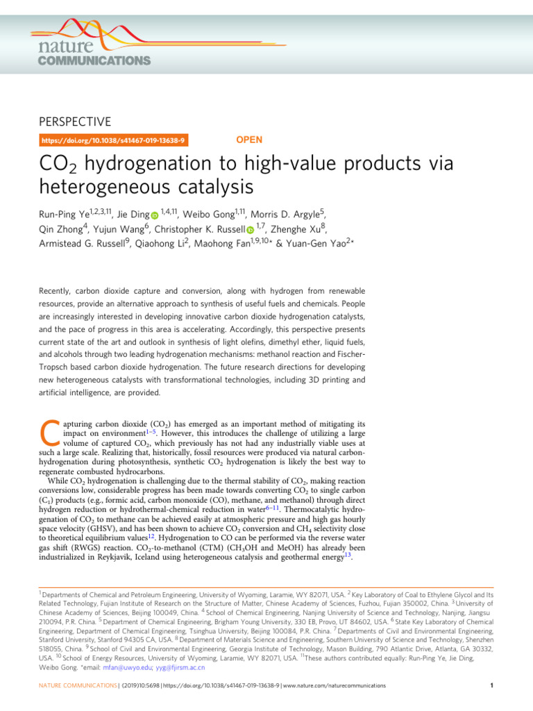 2019NatComm CO2 Hydrogenation Hetero Cat | PDF | Catalysis | Methanol