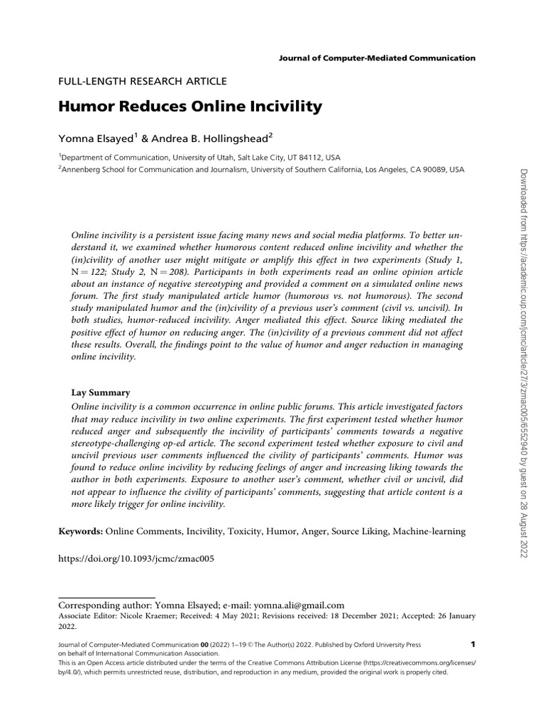 Humor's Impact on Online Incivility | PDF | Machine Learning | Anger