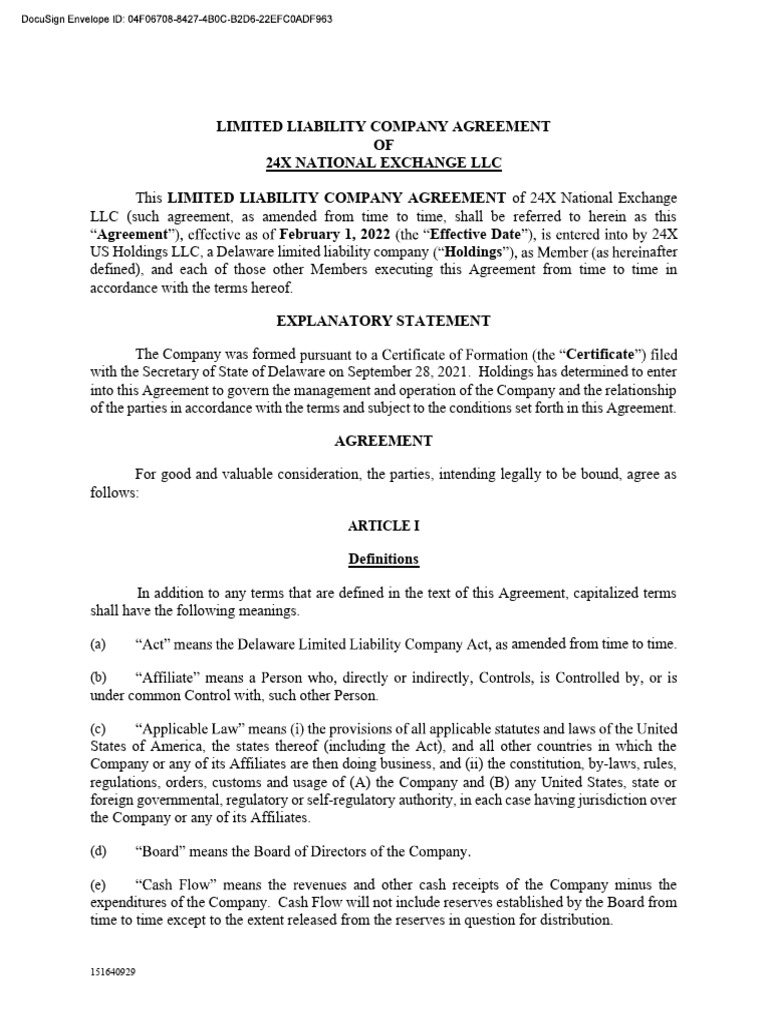 24x Form 1 Exhibit A 2 | PDF | Indemnity | Quorum