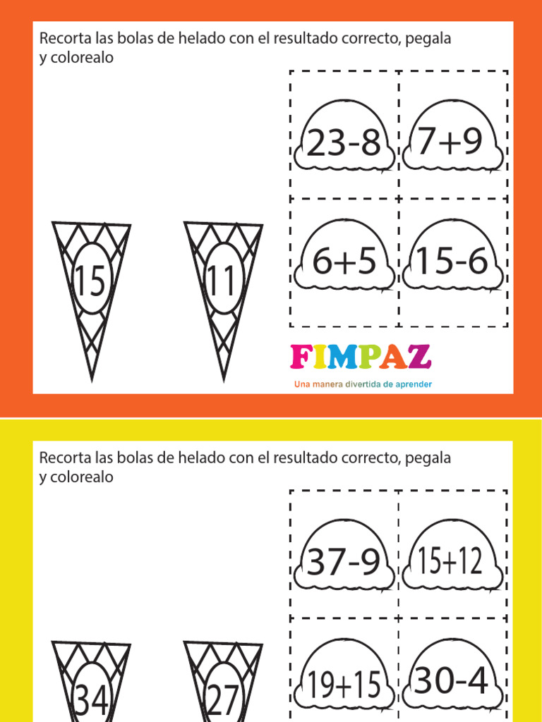 Actividades de Sumas y Restas con Helados | PDF