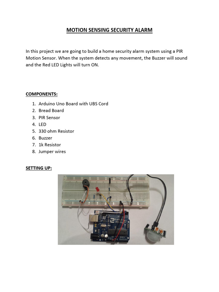 Motion Sensing Security Alarm | PDF | Arduino | Security Alarm
