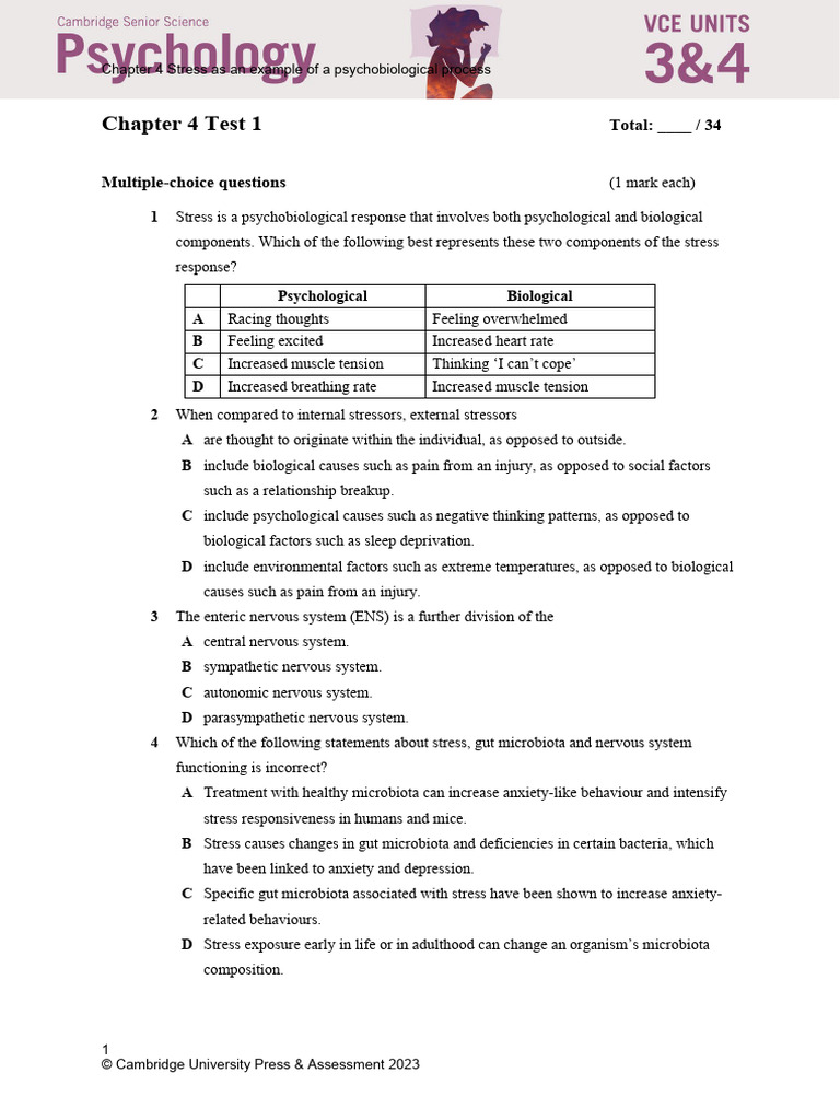 Chapter-4-Test - Student | PDF | Stress (Biology) | Psychology