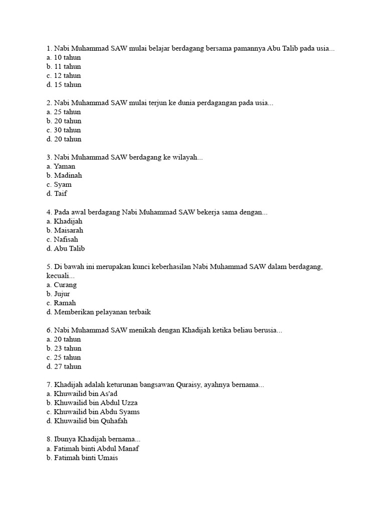 Uts Kelas 2 Dta (Tarikh Islam) | PDF
