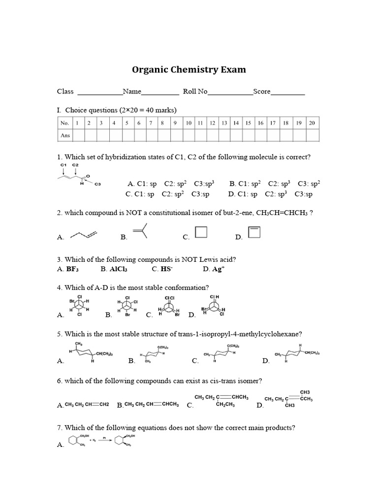 Organic Chemistry Exam-1 - 35 | PDF | Isomer | Chemical Reactions