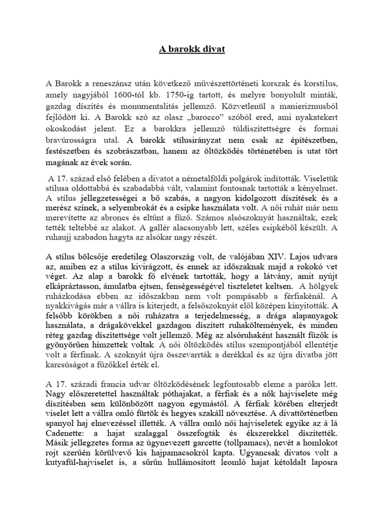 A Barokk Divat | PDF