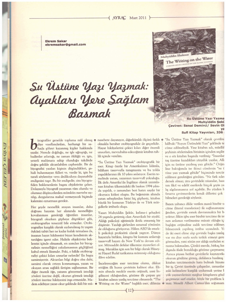 Muhyiddin Sekur Su Ustune Yazi Yazmak | PDF